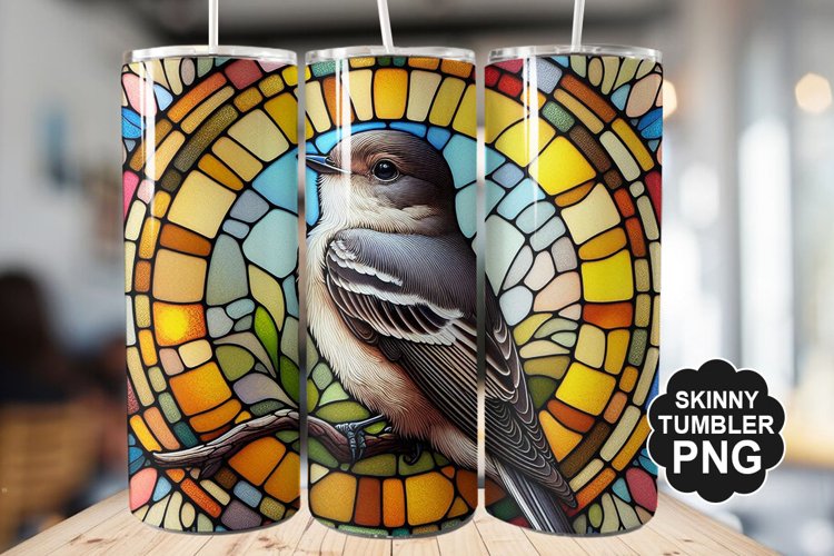 Eastern Phoebe Single Bird Stained Glass - Tumble Design