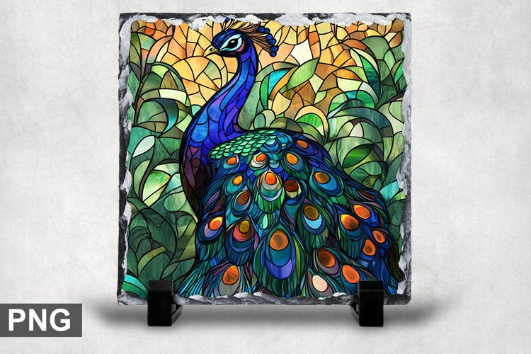 Stained Glass Peacock - Square Sublimation Slate Design