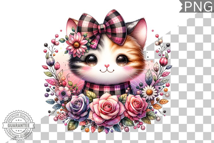 Cat With Flowers Sublimation Clipart Design
