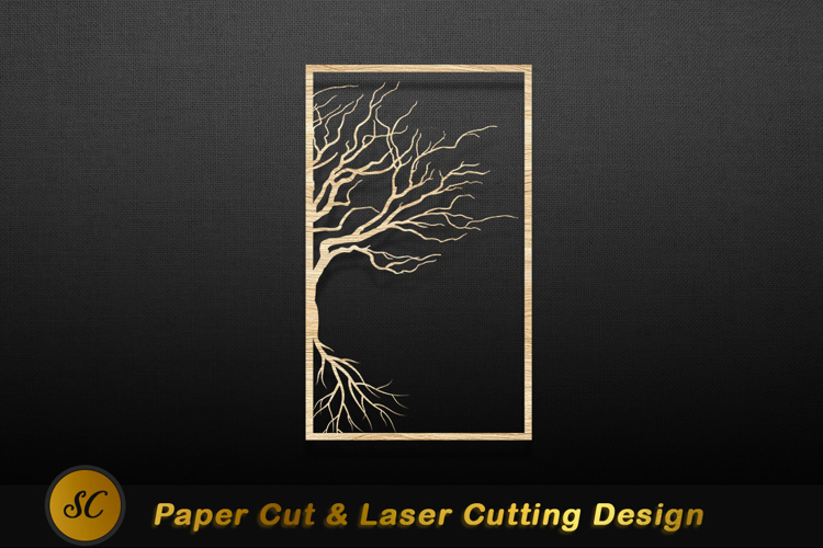 Wooden tree branch panel branches natural Laser cut
