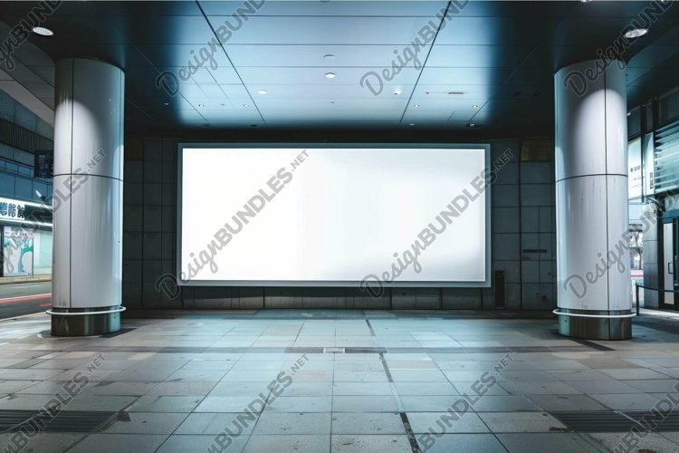 Blank billboard in urban subway station