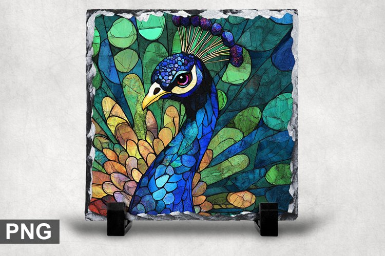 Stained Glass Peacock - Square Sublimation Slate Design