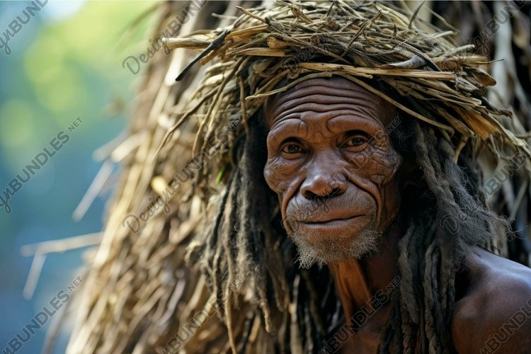 Elderly indigenous man with traditional headgear