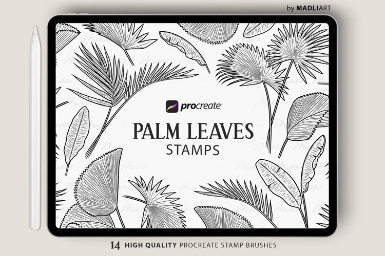 14 Palm Leaf Procreate Brush Stamps. Tropical Plants Tattoo