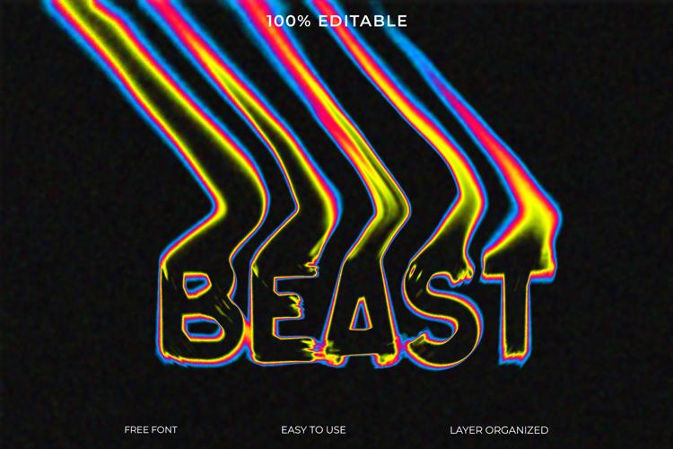 Neon Glitch Effect 'BEAST' Text Design