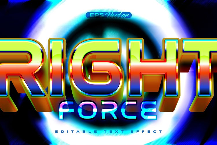 Retro shiny Y2K editable text effect right force with future