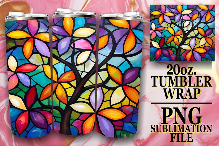 Stained Glass Tree 20oz Wrap Sublimation Colorful Design
