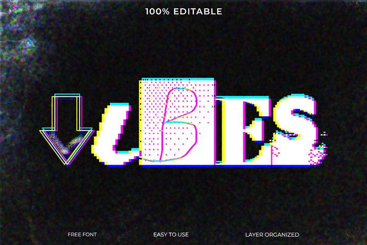 Glitch Effect Text with Arrow and Distorted Elements