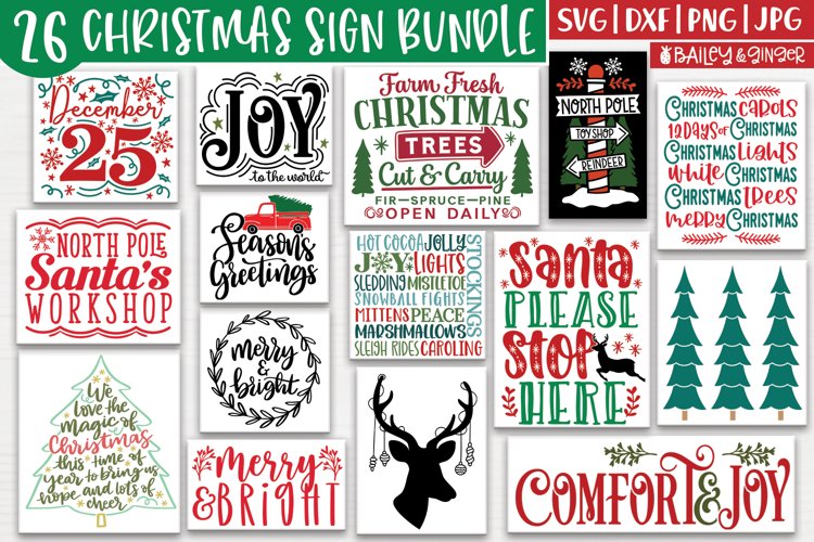 Christmas Sign SVG Bundle - 26 Christmas Holiday SVGs (1022599) | Cut ...