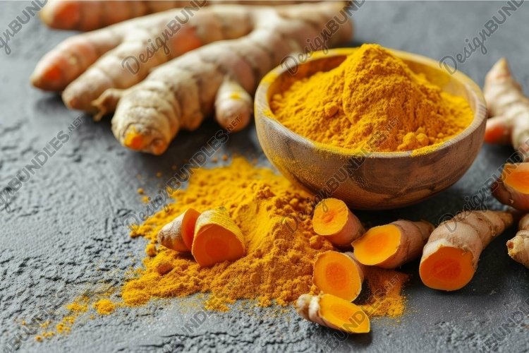 Fresh turmeric roots and powder (4476733)
