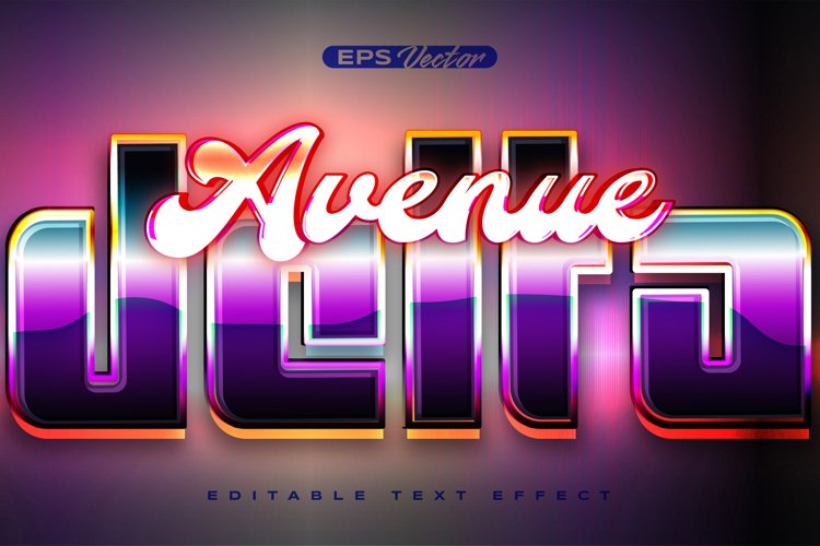Retro shiny Y2K editable text effect avenue delta