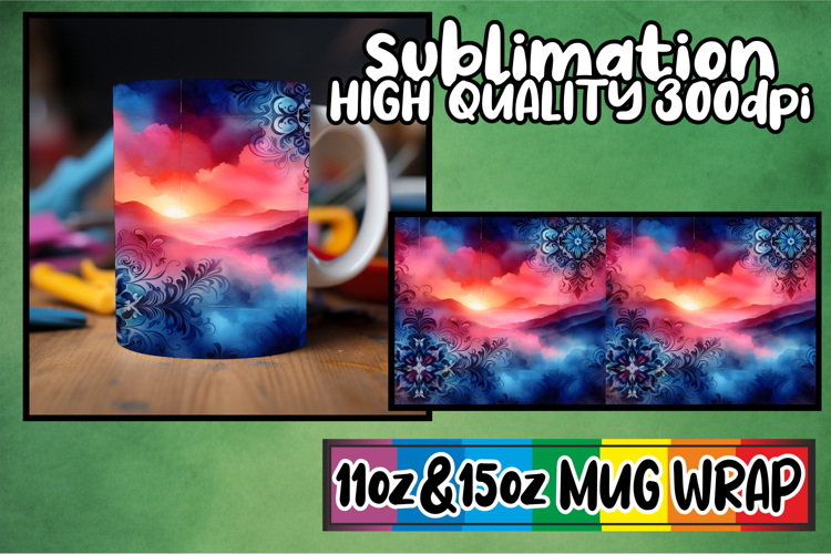 Magical sunsets sublimation print wrap, Watercolor Pattern