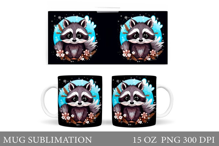 Winter Raccoon Mug Sublimation. Cute Raccoon Mug Wrap Design