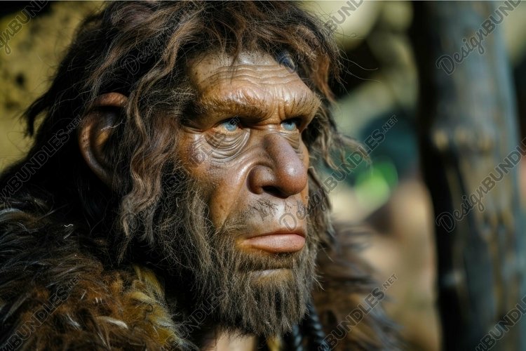 Portrait of a neanderthal in thoughtful pose