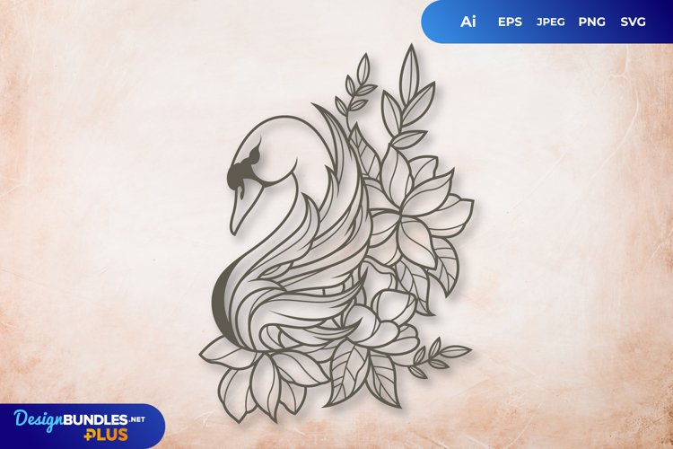 Detail Floral Swan Papercut SVG