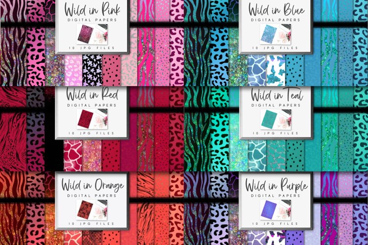 Animal Patterns Digital Papers Bundle - Set of 6 Colors