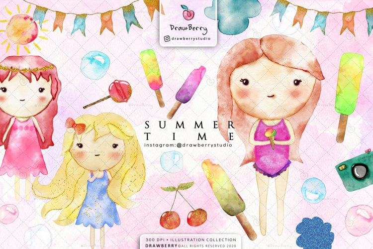 Watercolor Baby Girl Summer Clipart xo