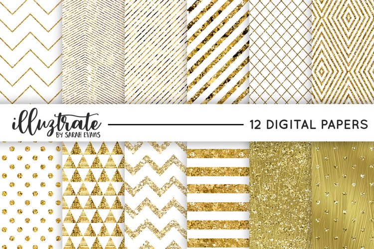 White and Gold Foil Patterns | Simple, Stylish Digital paper