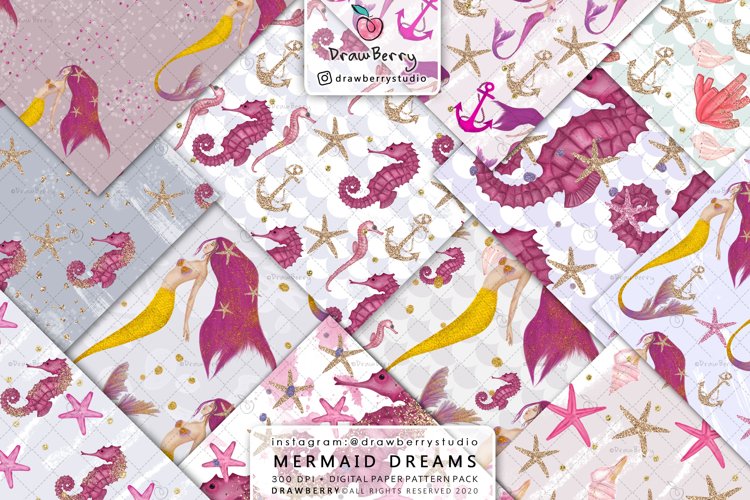 Pink UnderWater Life Mermaid Patterns DP031