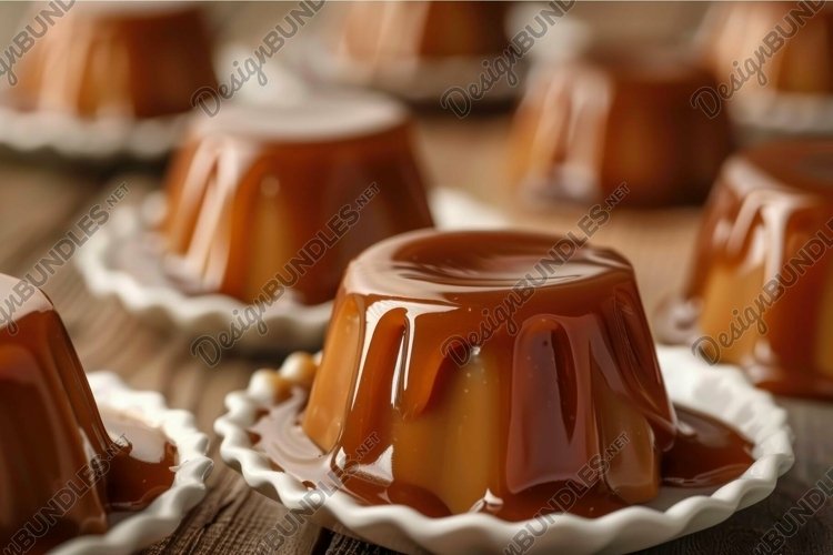 Delicious creme caramel puddings covered in caramel sauce
