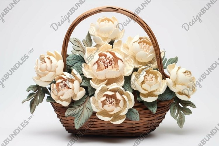 Elegant paper flowers in woven basket