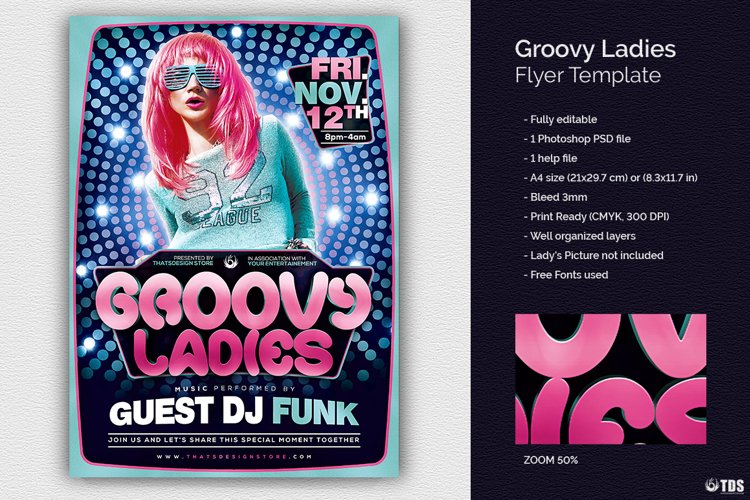 Groovy Ladies Flyer Template (46579) | Flyers | Design Bundles