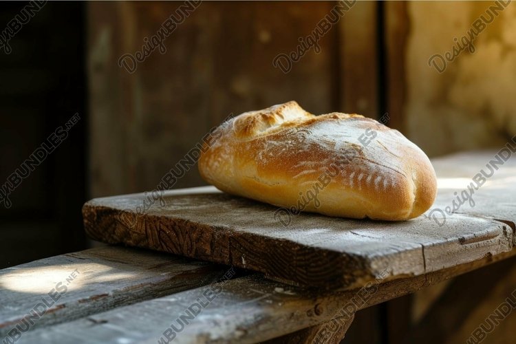 Freshly baked bread on rustic wooden table