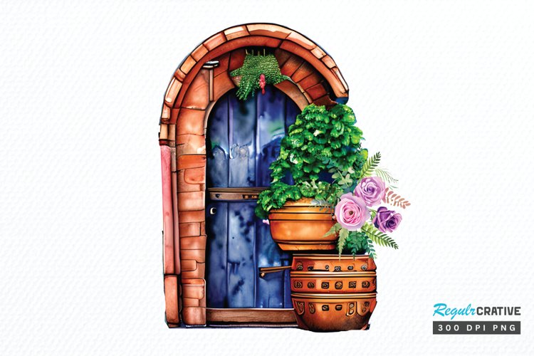 Flower Doors Watercolor PNG Clipart