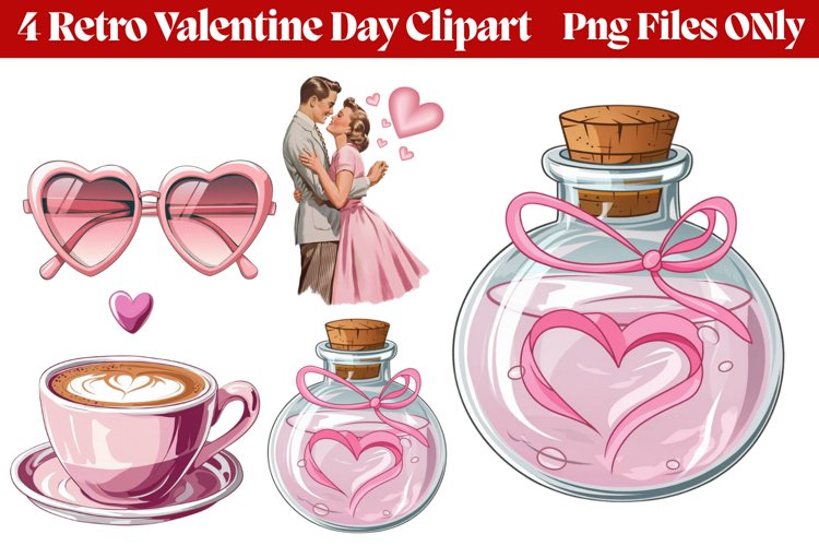 Retro Valentine Day Clipart PNG (5156759)
