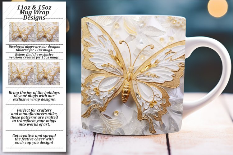 Radiant Glossy Wings: 3D Butterfly Mug Wrap 11oz (2956287)