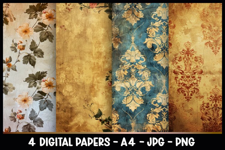 4 Vintage Digital Papers I Junk Journal Pages (3774523)