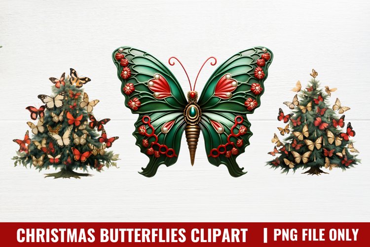 Watercolor Christmas Butterflies Clipart (4334677)