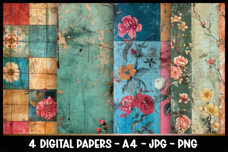 4 Vintage Floral Digital Papers I Junk Journal (3721985)
