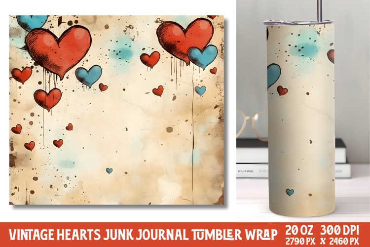 Vintage Hearts Junk Journal Tumbler Wrap