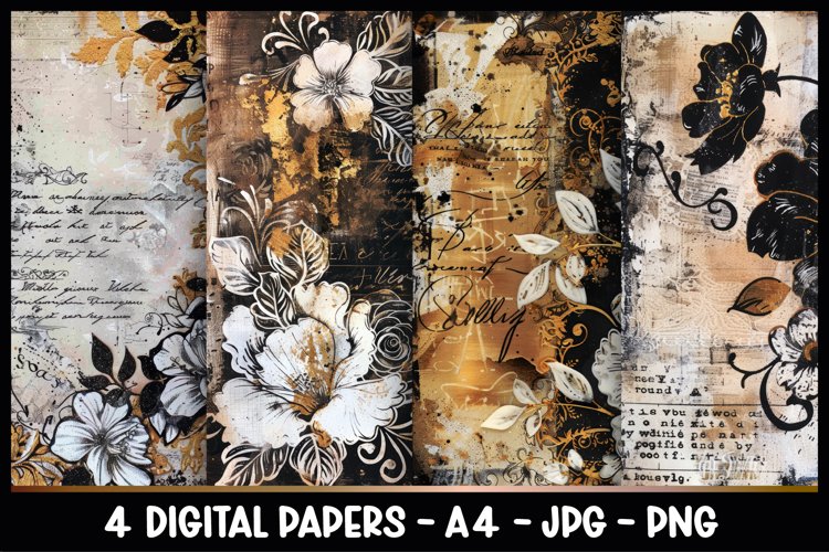 4 Vintage Digital Papers I Junk Journal Page (3702485)
