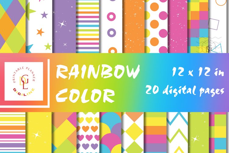 Cute Rainbow unicorn Digital paper summer watercolor clipart