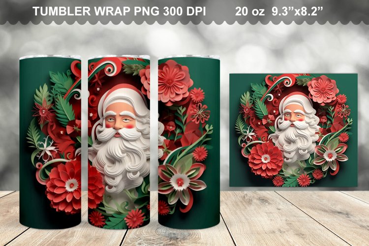 3D Christmas Santa Flowers Tumbler Design
