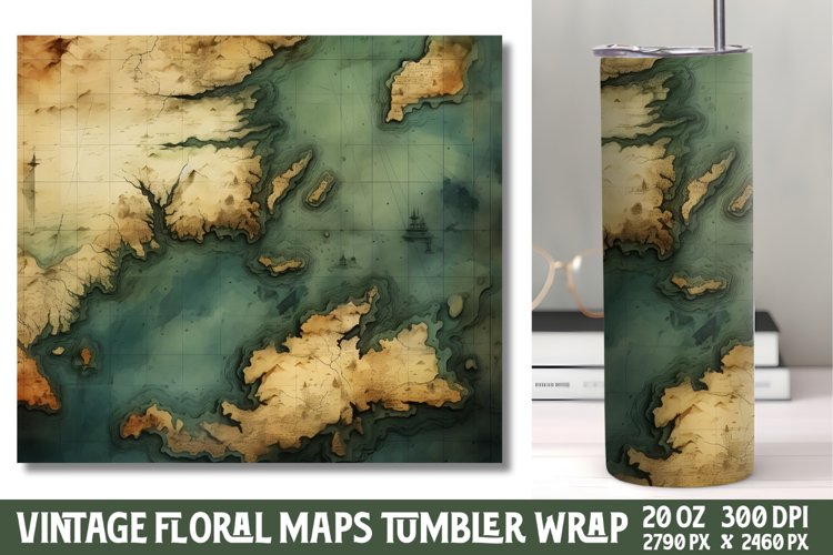 Vintage Floral Maps Tumbler Wrap