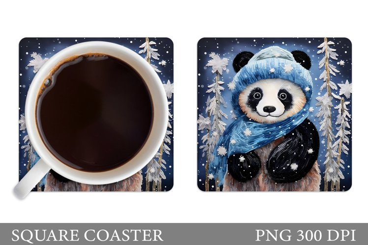 Winter Panda Coaster. Panda Square Coaster Sublimation