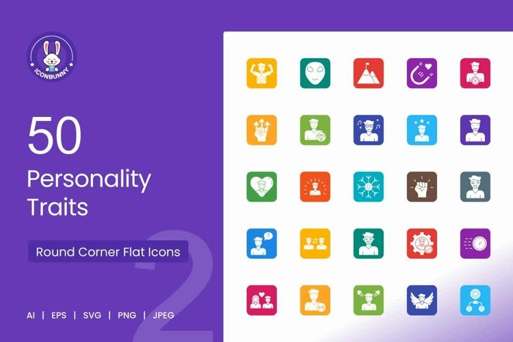 50 Personality Traits Filled Round Corner Icons (4574788)