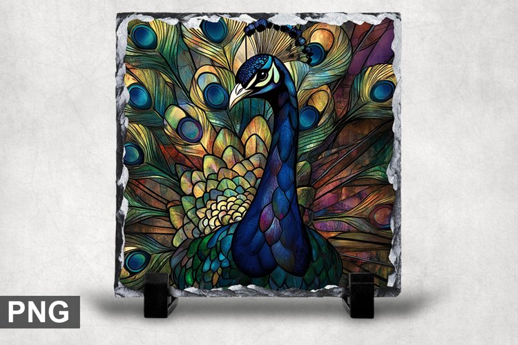 Stained Glass Peacock - Square Sublimation Slate Design