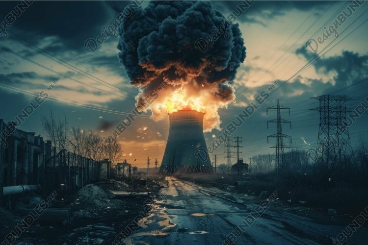 Catastrophic nuclear power plant explosion at twilight