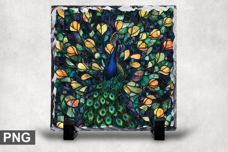 Stained Glass Peacock - Square Sublimation Slate Design