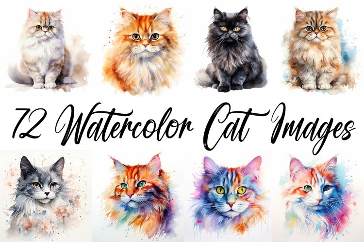 72 Cat Breeds Watercolor Illustration Kitten JPG Collection