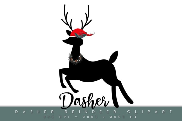 Dasher Reindeer Silhouette With Santa Hat Clipart