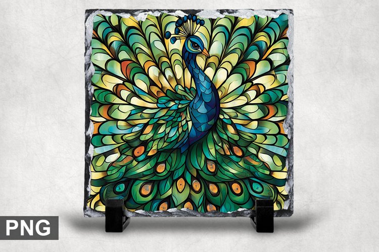 Stained Glass Peacock - Square Sublimation Slate Design