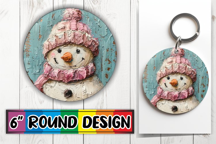 Cute Christmas Snowman Keychain Winter Round (4585094)