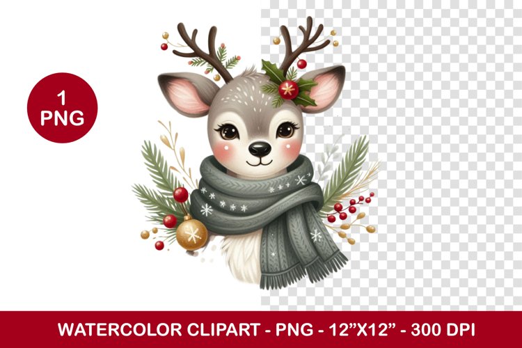 png watercolor clipart - reindeer with christmas (4904508)
