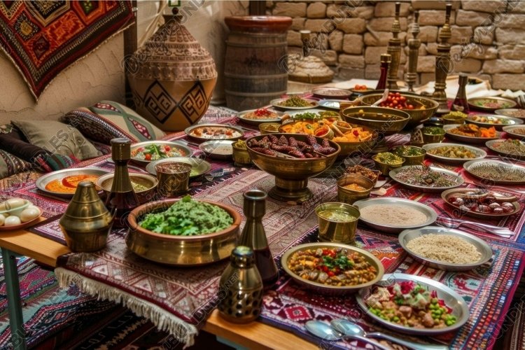Traditional middle eastern feast spread (4267979)