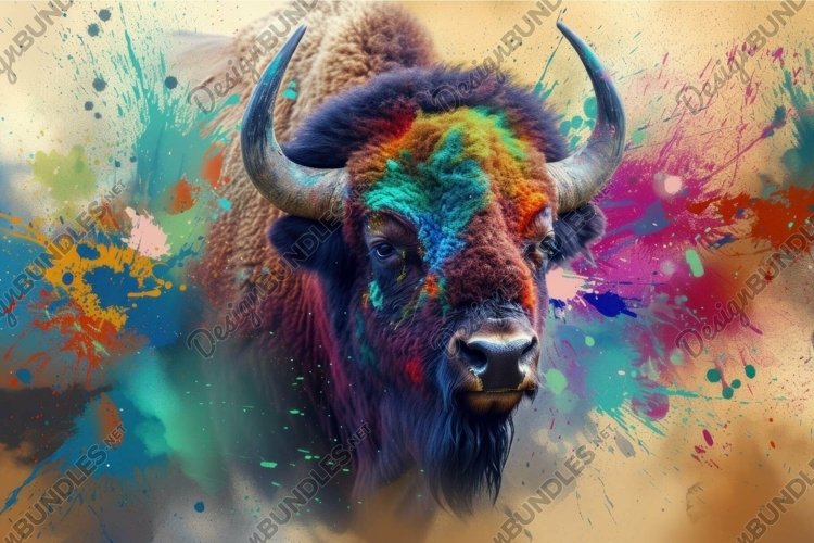Dynamic Colorful bison splashes. Generate Ai